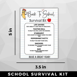 EDITABLE Back to School Survival Kit Gift Tags | Back to School Student ...