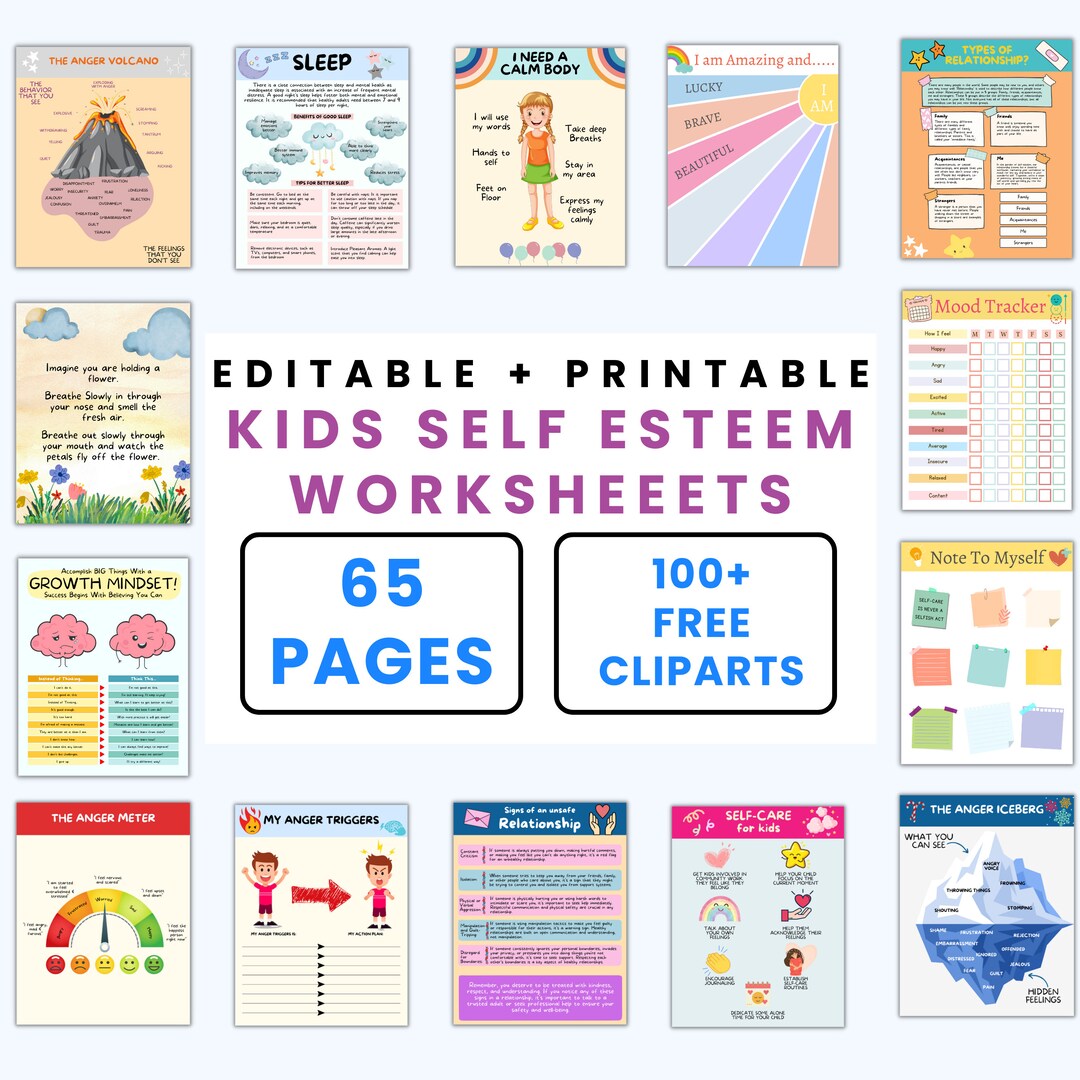 Kids Self Esteem Worksheets, Kids Therapy Bundle, Coping Skills, Self ...