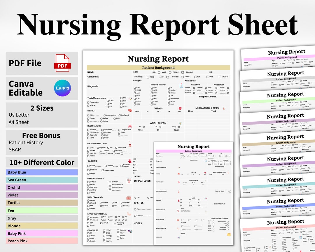 Printable Nursing Report Sheet, Nurse Brain Sheet, Single Patient ...