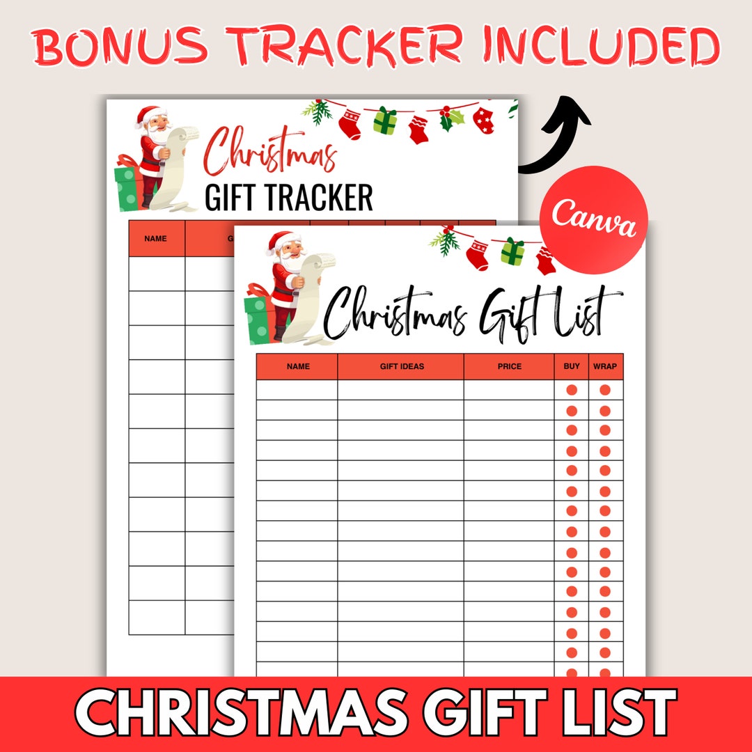 Christmas Gift Tracker Christmas Gift List Christmas Budget Tracker ...