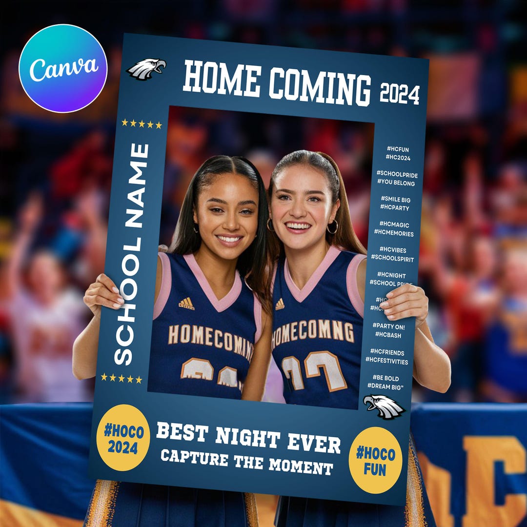 Homecoming Photo Prop Frame Canva Template Editable Selfie Frame for ...