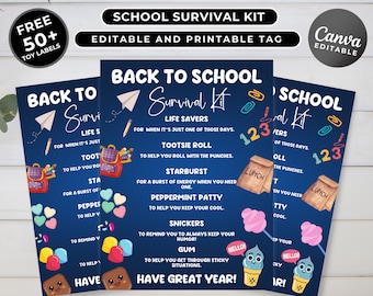 EDITABLE Freshman Year Survival Kit Gift Tags | Back to School Student ...