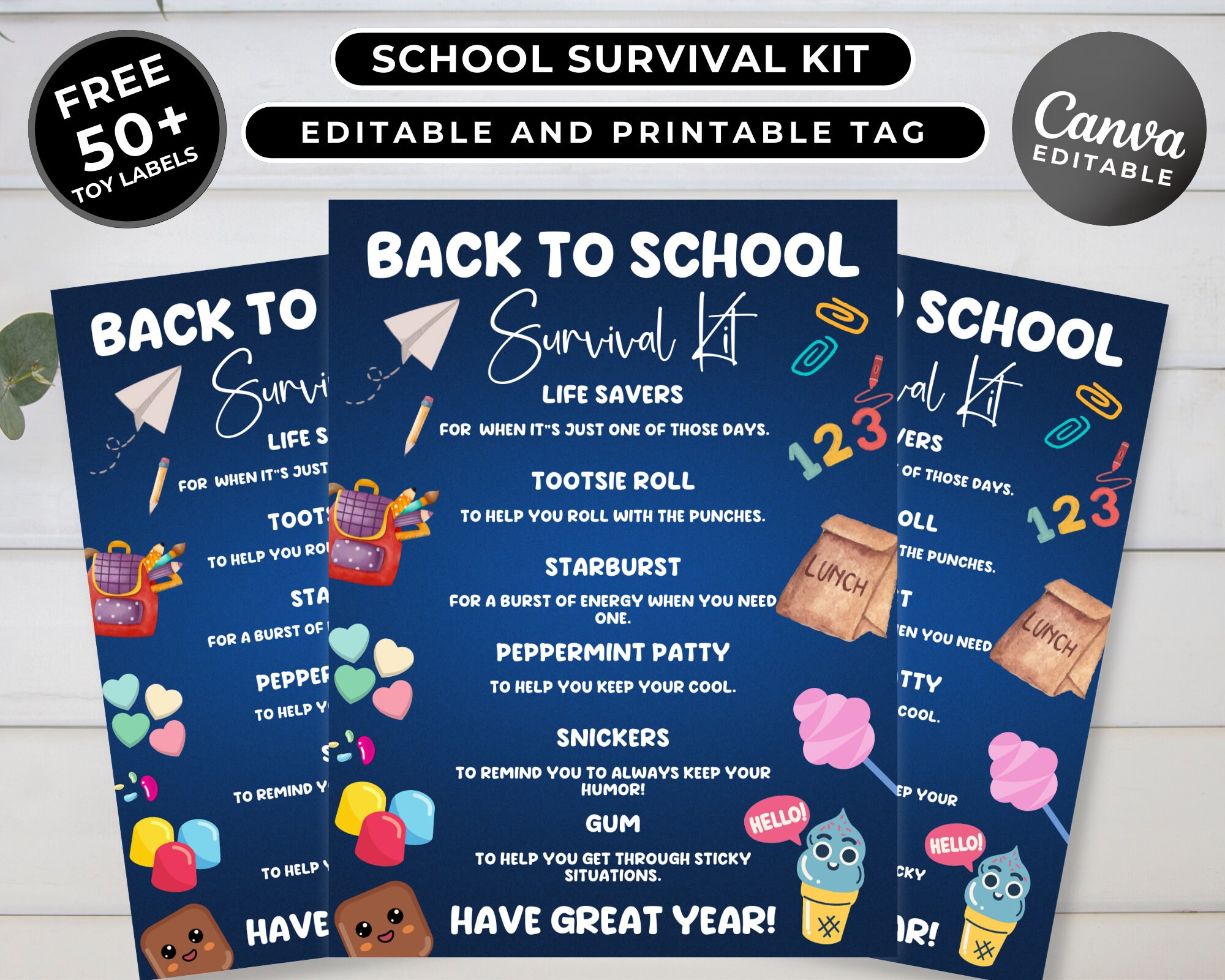 EDITABLE Back to School Survival Kit Gift Tags | Back to School Student ...