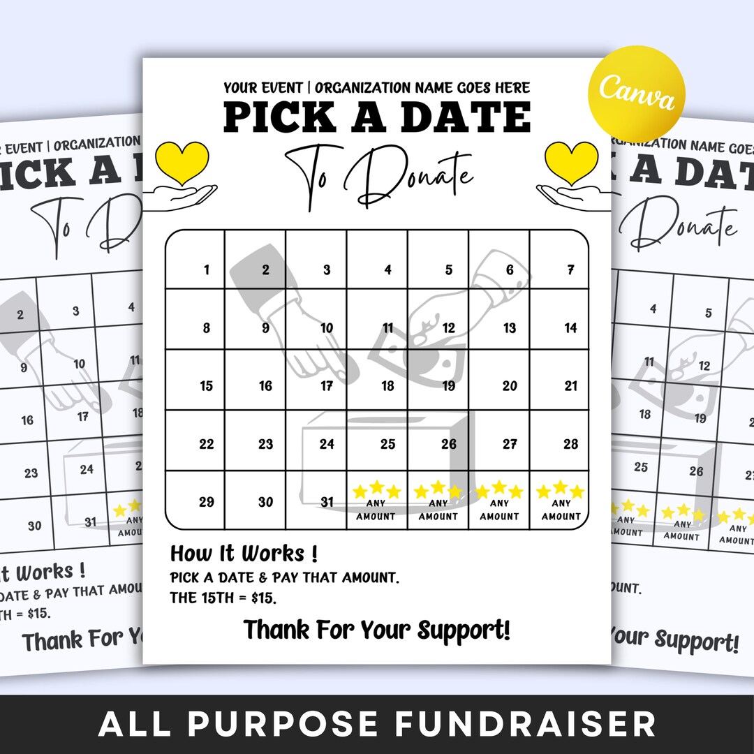 All Purpose Fundraiser Calendar, Pick A Date to Donate Fundraiser ...