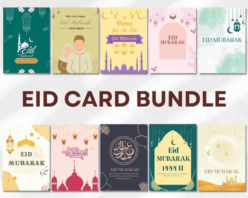 Eid Cards Assorted Pack of 10 Eid Mubarak Cards Bundle - Etsy