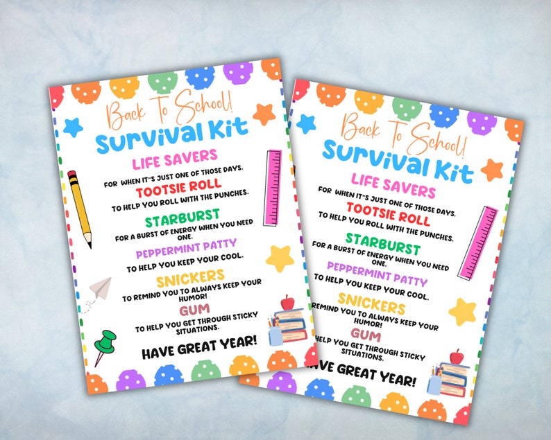 EDITABLE Back to School Survival Kit Gift Tags Back to - Etsy