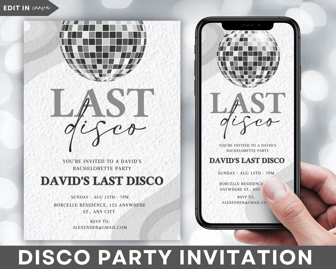 Editable Last Disco Party Invitation, Disco Bachelorette Party ...
