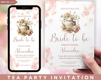 Editable Minimalist Tea Party Invitation Template, High Tea Invitation ...