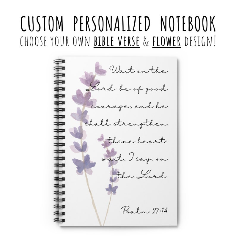 Personalized Bible Verse & Flower Notebook Spiral Ruled Line Custom ...