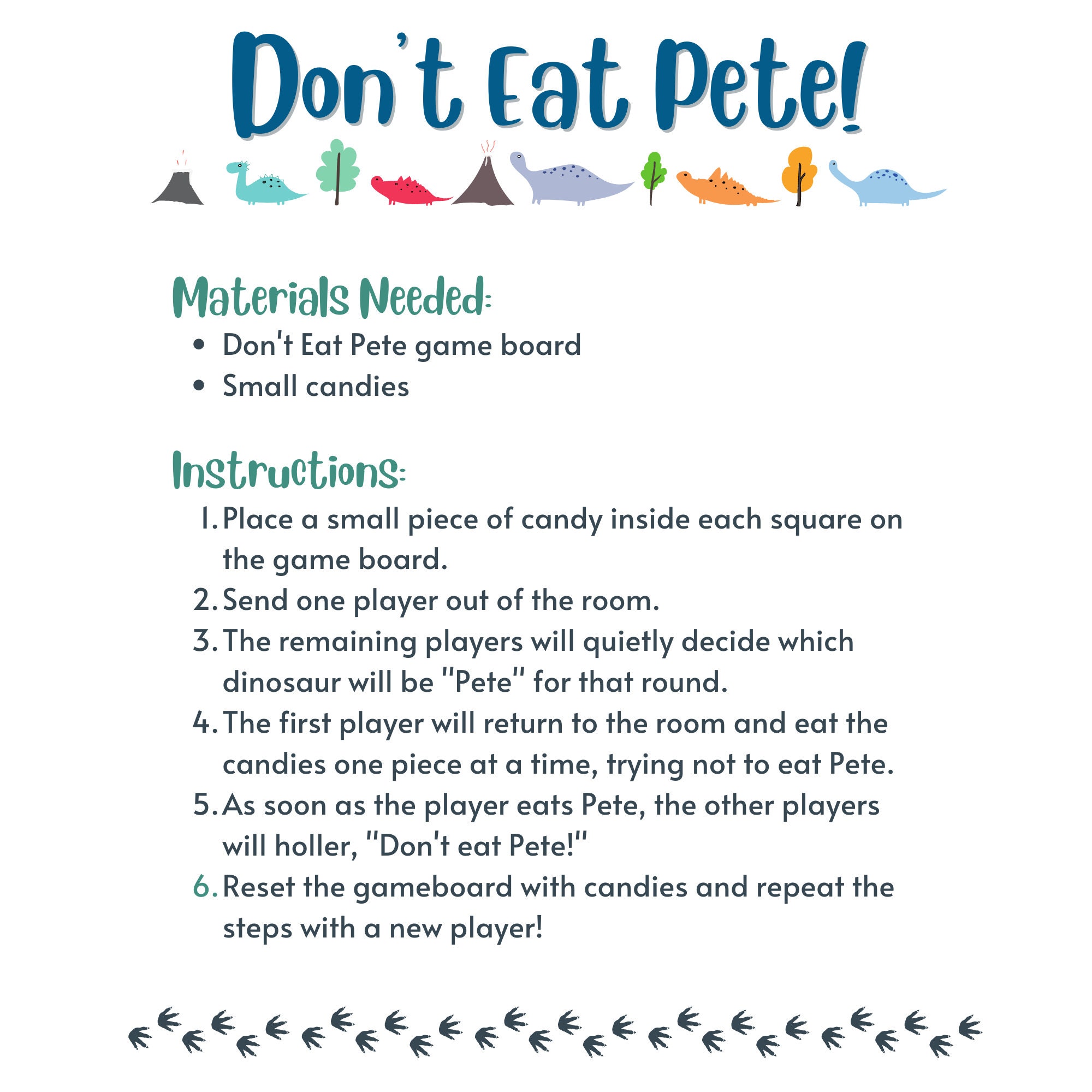 Dinosaur Don't Eat Pete Game - Etsy