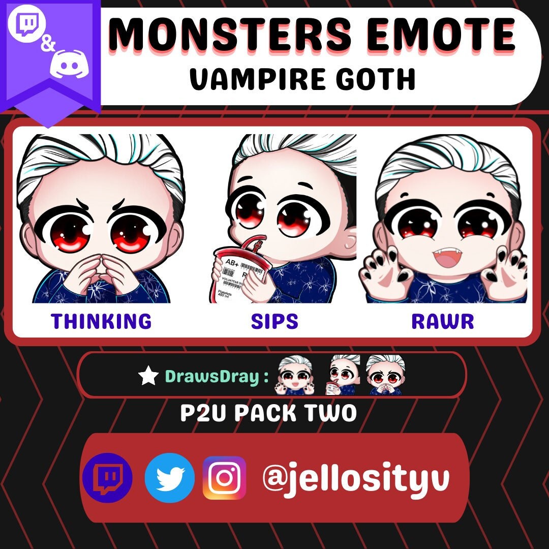 Monsters Emotes : Vampire Goth P2U Pack Two TWITCH & - Etsy