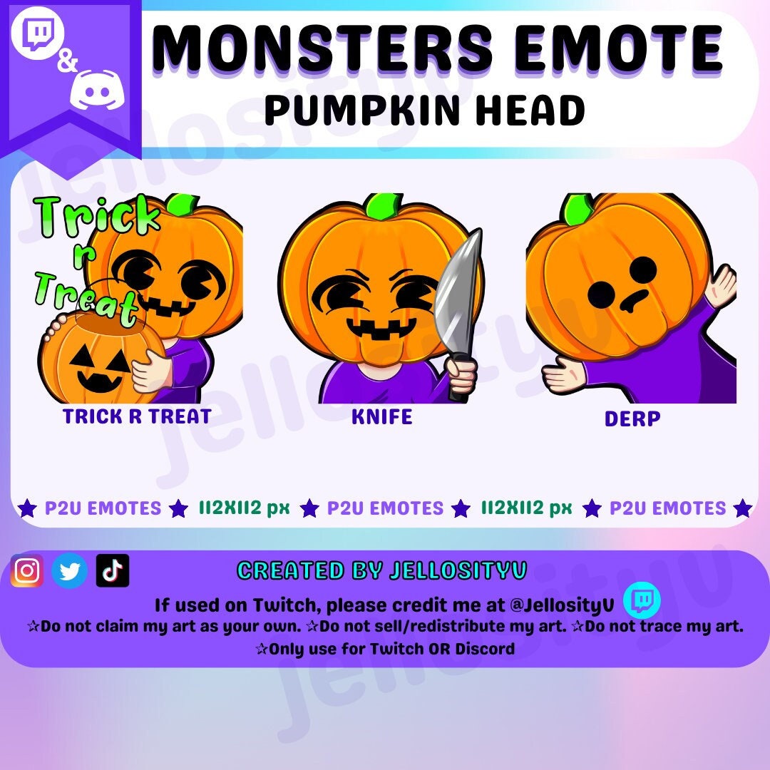 Monsters Emotes | Pumpkin-head | P2U Pack One | TWITCH & DISCORD - Etsy