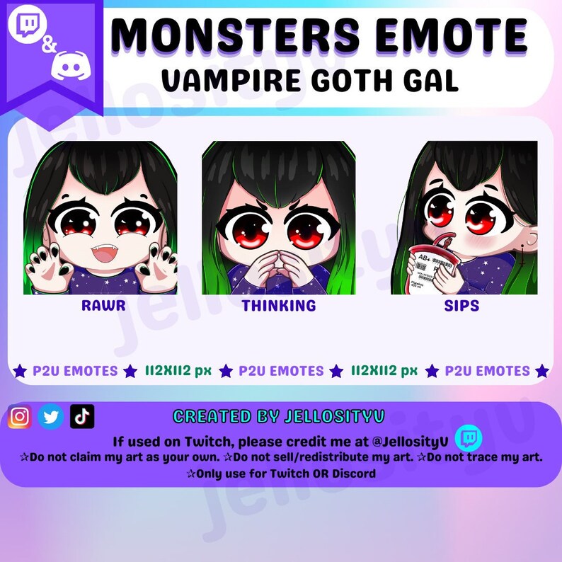 Monsters Emotes | Vampire Goth | P2U Pack One | TWITCH & DISCORD - Etsy