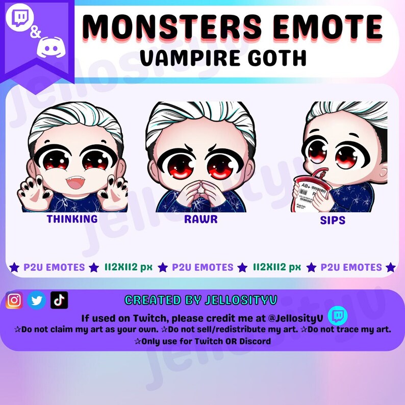 Monsters Emotes | Vampire Goth | P2U Pack Two | TWITCH & DISCORD - Etsy