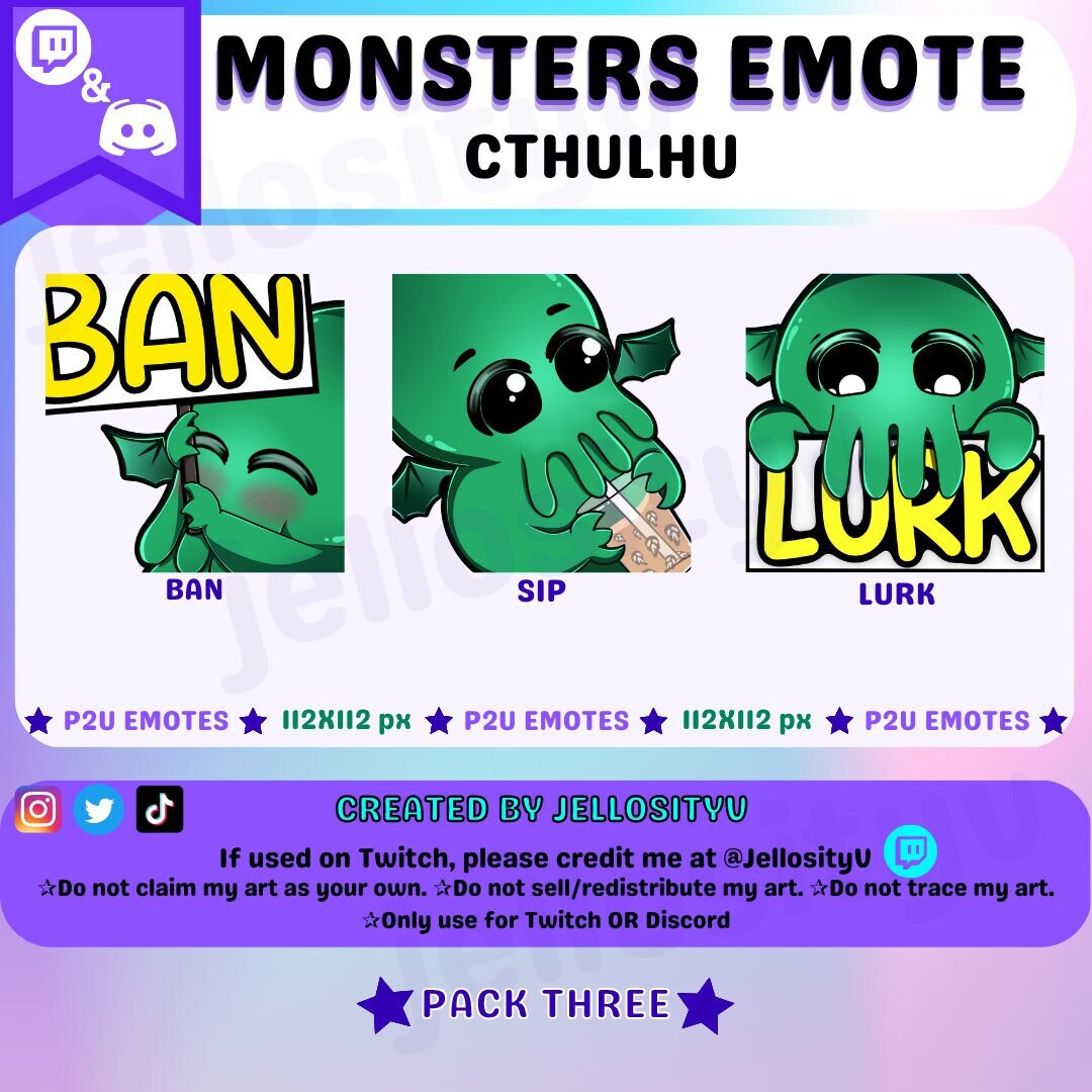 Monsters Emote Cthulhu 3 Pck Pack Three TWITCH & - Etsy