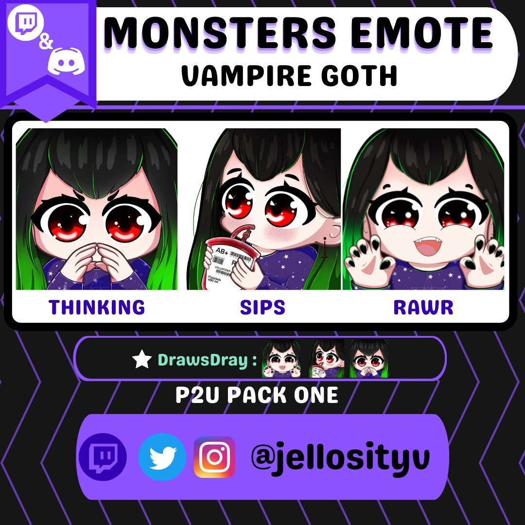 Monsters Emotes : Vampire Goth P2U Pack One TWITCH & - Etsy