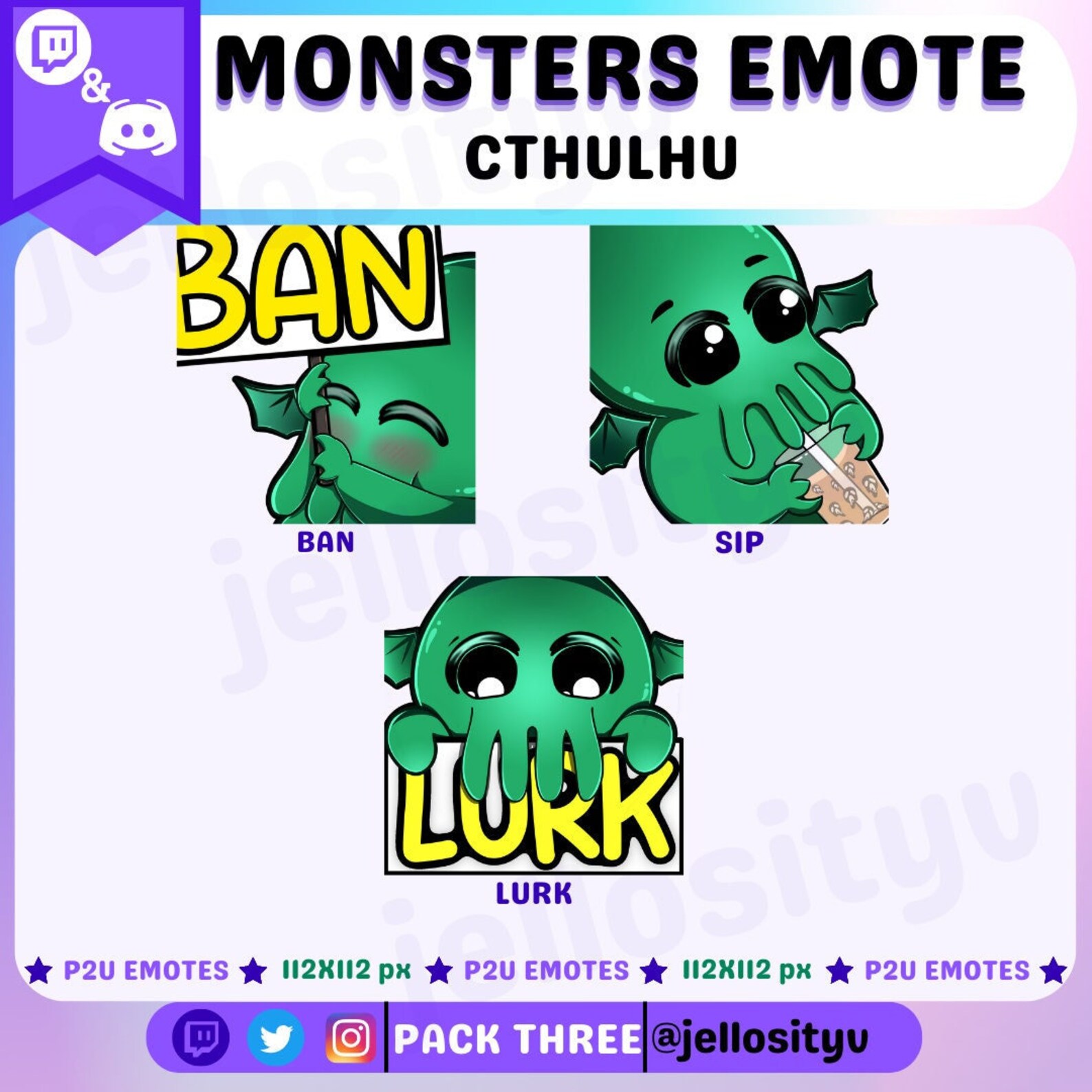Monsters Emote : Cthulhu 3 Pck Pack Three TWITCH & - Etsy