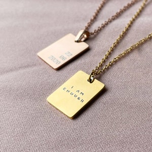 Rectangle Engraved Necklace - Personalised Rectangle Pendant Gift ...