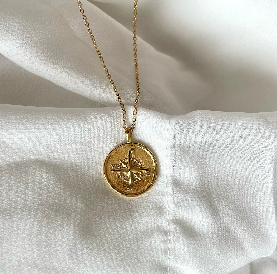 Nautical Compass Pendant Necklace: Minimalist Jewelry, Custom Engraving ...