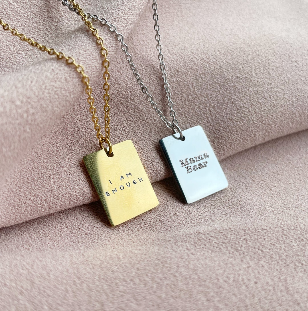 Rectangle Engraved Necklace - Personalised Rectangle Pendant Gift ...