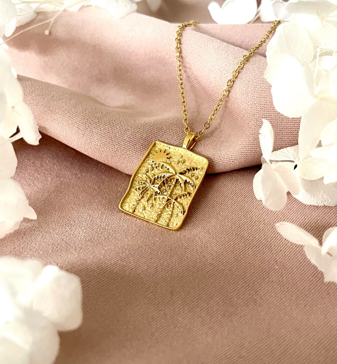 Palm Tree Pendant Necklace - Elegant Minimalist Gold Silver Rose Gold ...
