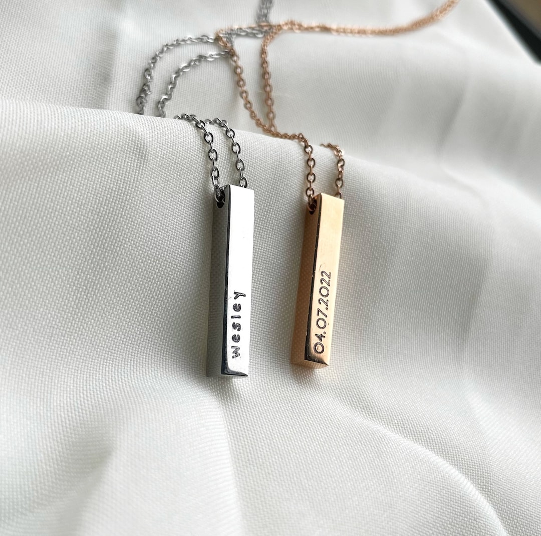 Bar Engraved Necklace - Personalised Pendant Gift - Custom Engraving ...