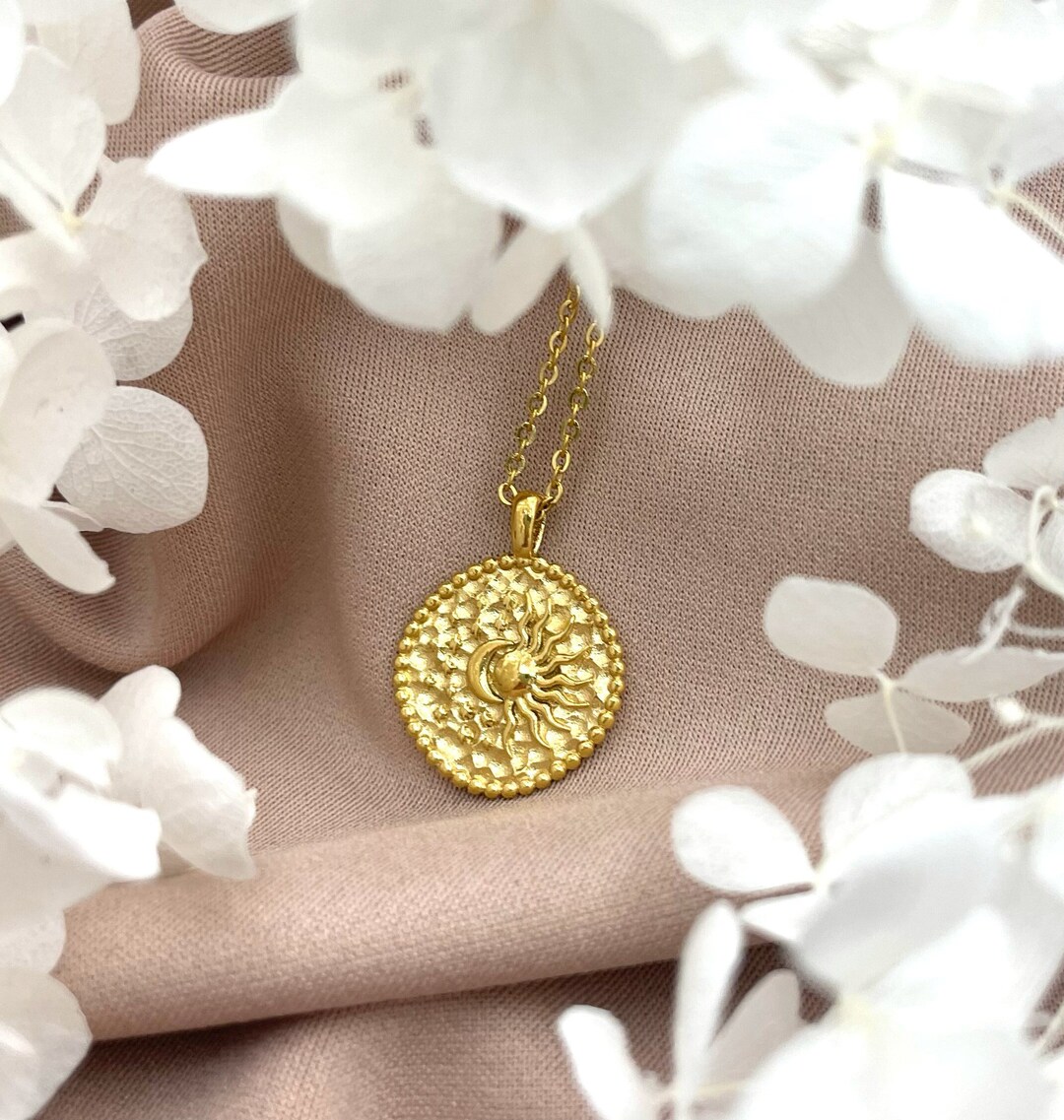 Sun Moon Harmony Pendant Necklace - Elegant Minimalist Gold Silver Rose ...