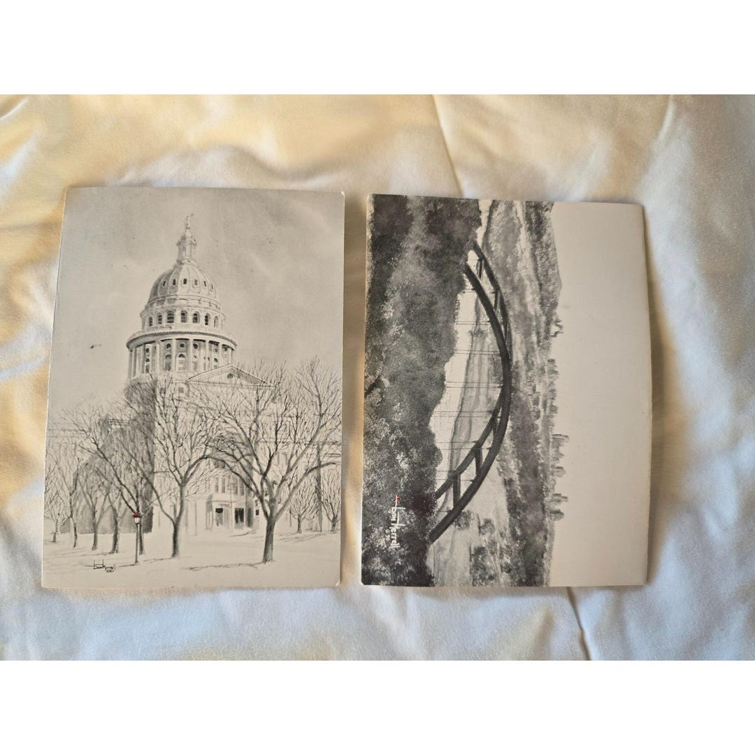 Set of 2 Vintage 1990 Dan Merrell Greeting Cards Austin Texan Artist No ...
