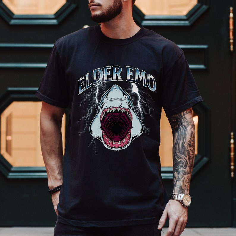 Elder Emo Shark Comfort Colors Tee, Relaxed Fit Elder EMO Shirt, Pop ...