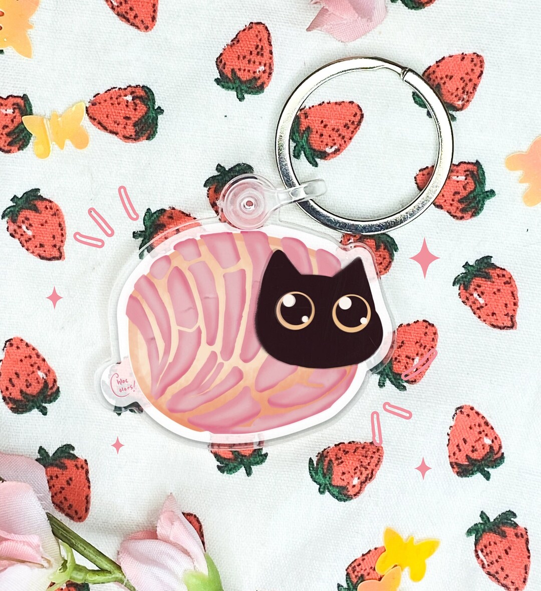 Black Cat Concha Acrylic Keychain| Kawaii Pink| Cute Keychains | Pan ...