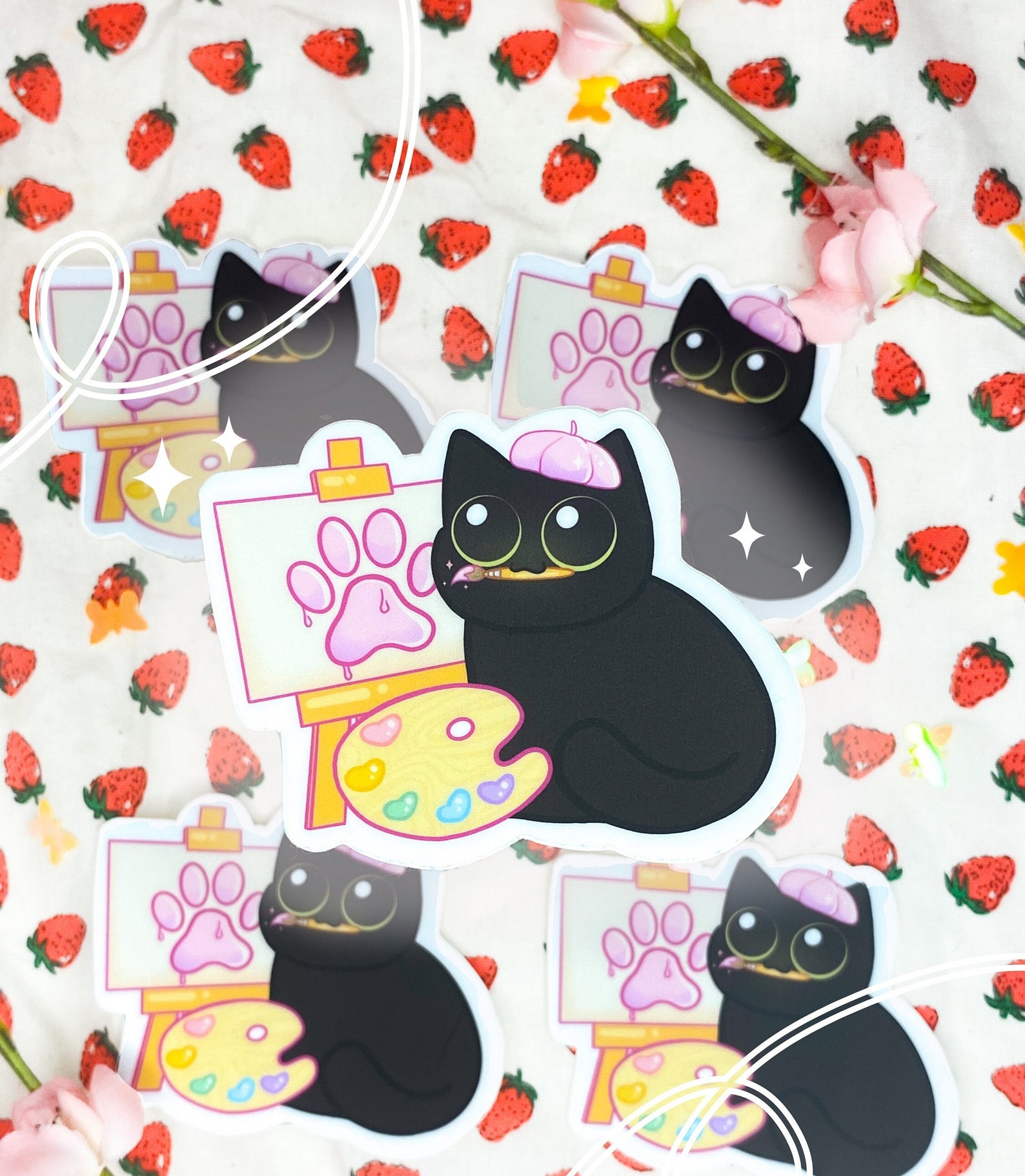 Artist Cat Sticker | Cute Black Cat | Painter Cat Sticker | Laptop ...