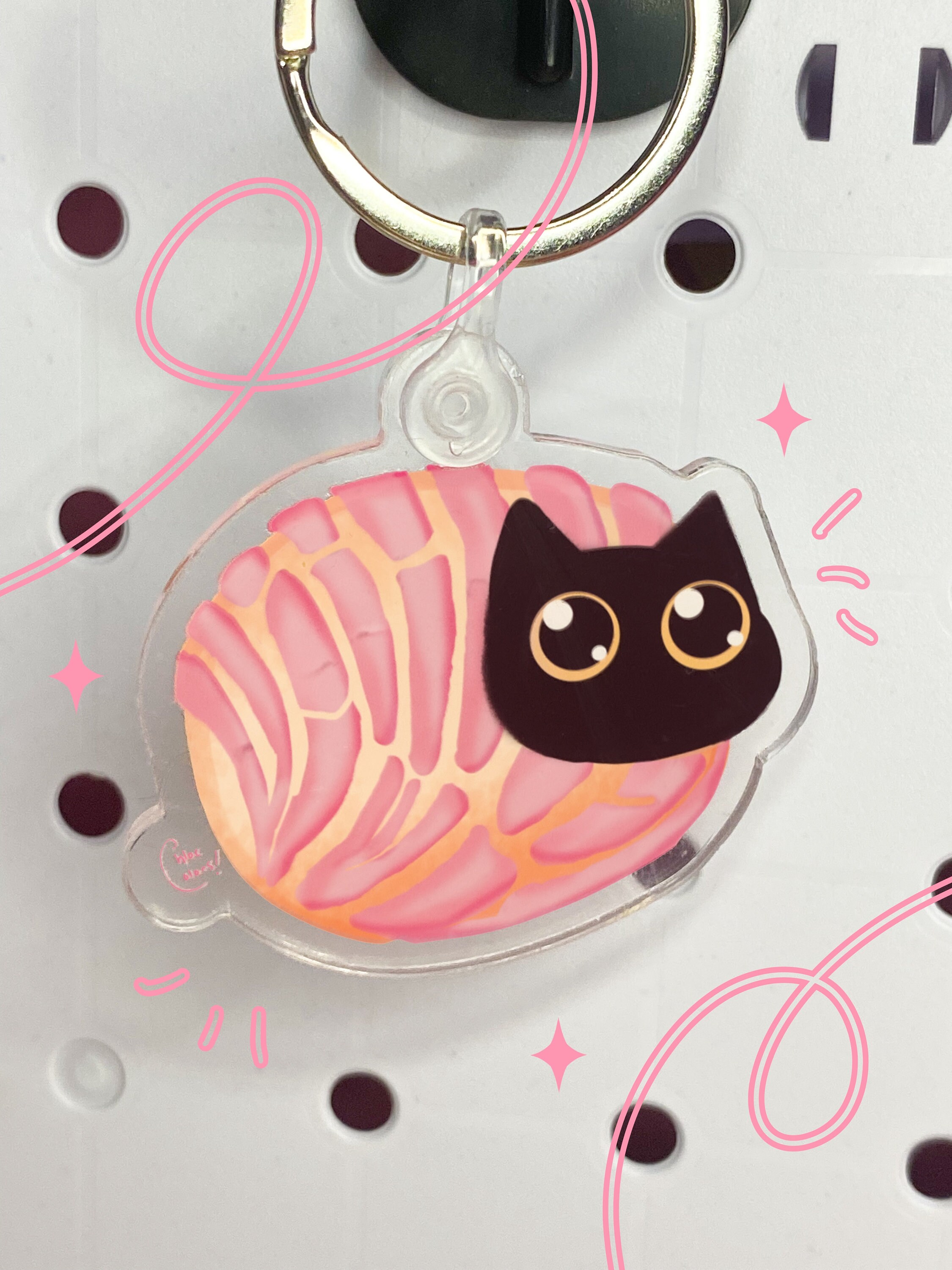 Black Cat Concha Acrylic Keychain | Kawaii Pink Cat | Pan Dulce ...