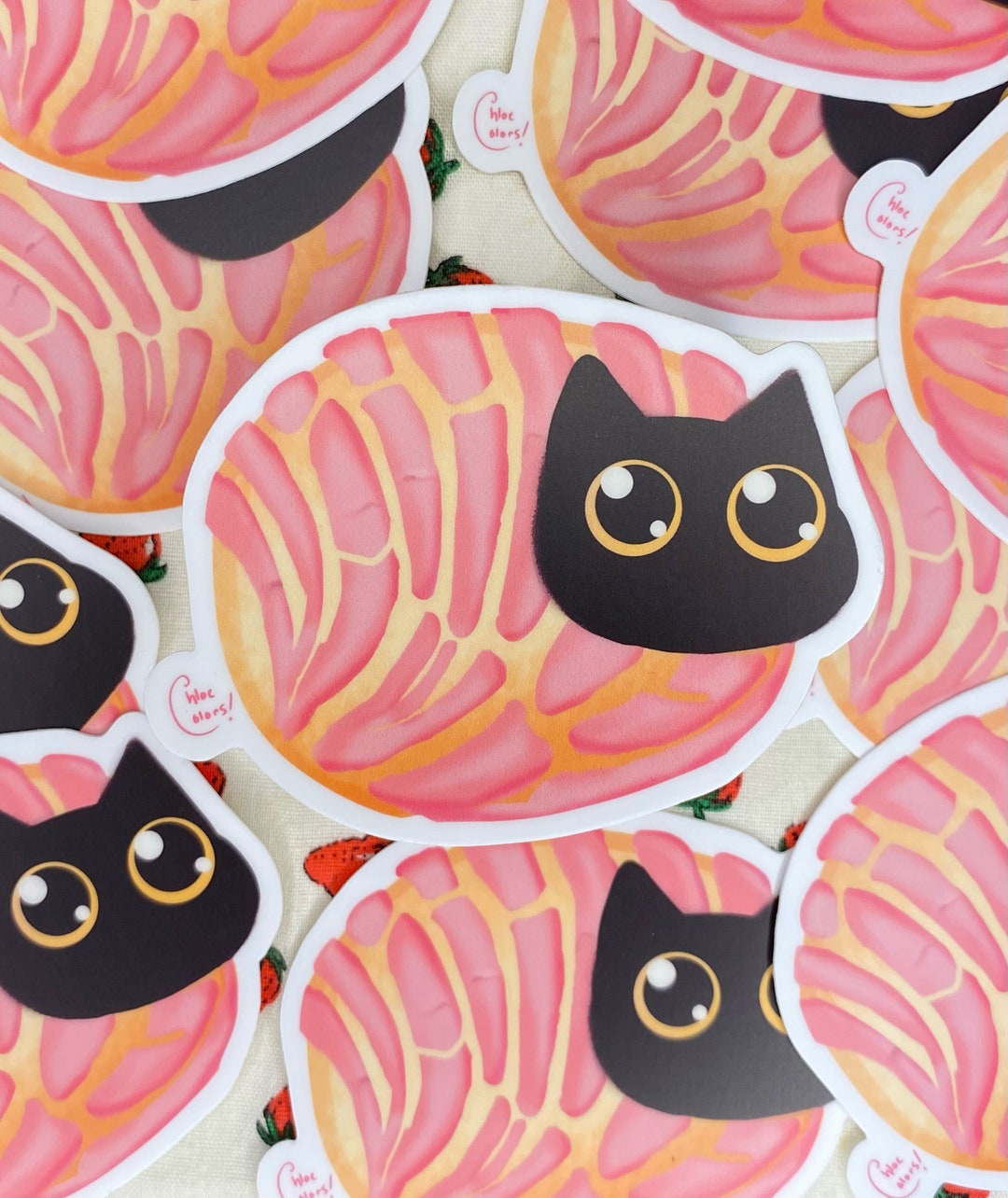 Black Cat Concha Sticker| Kawaii Pink| Laptop Stickers | Pan Dulce ...