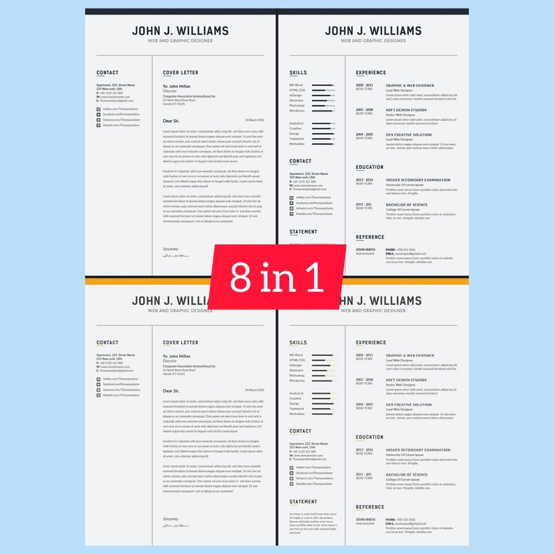 Resume Template Bundle Professional Resume Cover Letter and - Etsy