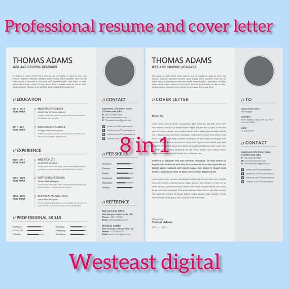 Resume Template Bundle Professional Resume Cover Letter and - Etsy