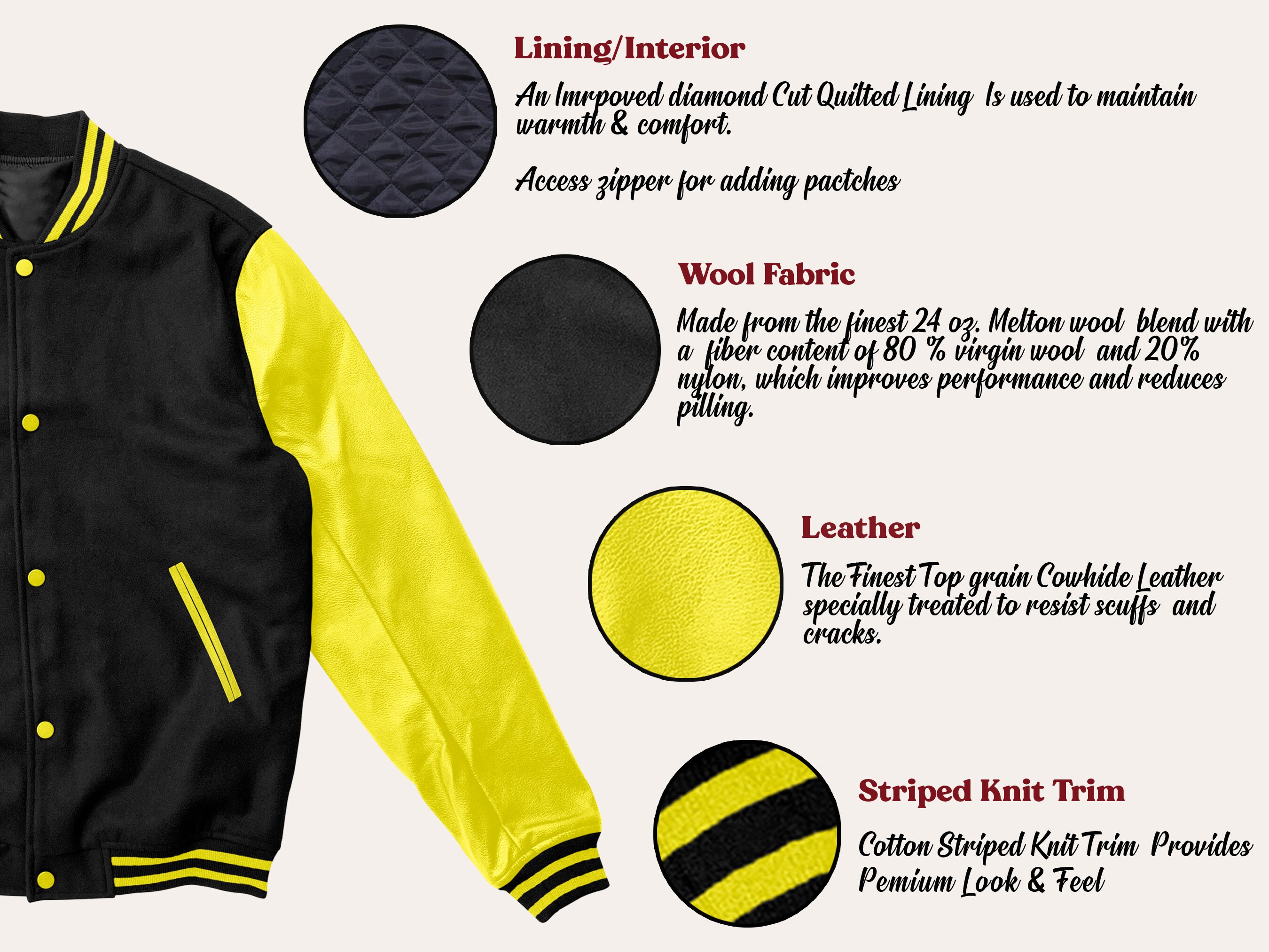 Bomber Varsity Jacket Black and Neon Yellow Letterman Jacket College ...