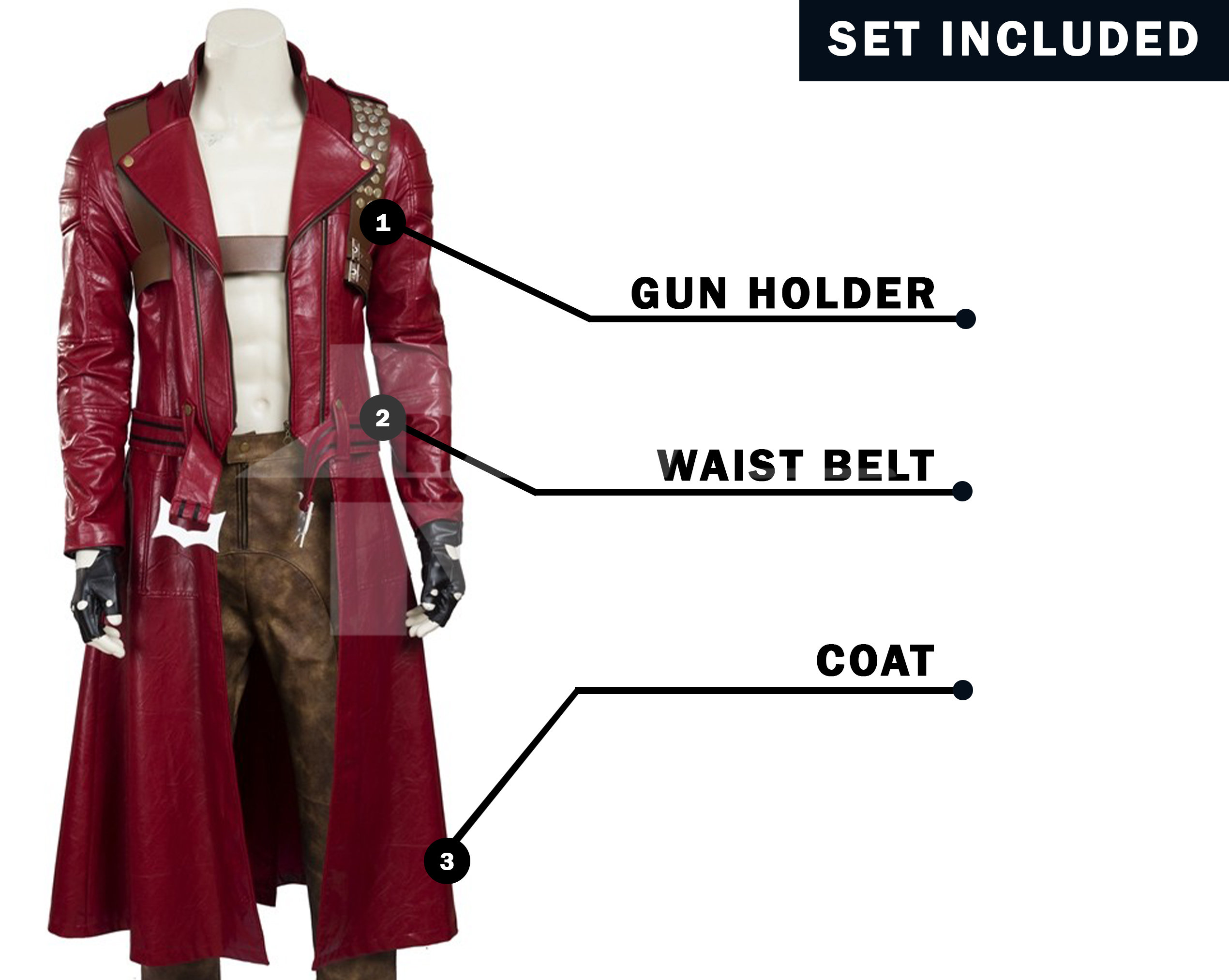 Devil May Cry 3 Costume Dante Cosplay Red Coat Gun Holster DMC Gaming ...