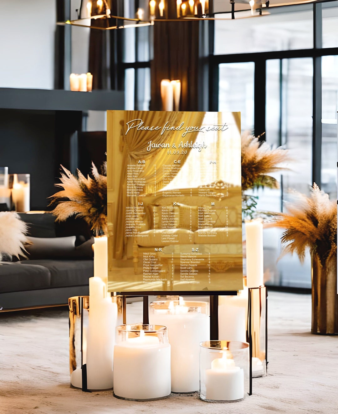Gold Mirror Acrylic Seating Chart Wedding Guests Plan Reception Decor ...