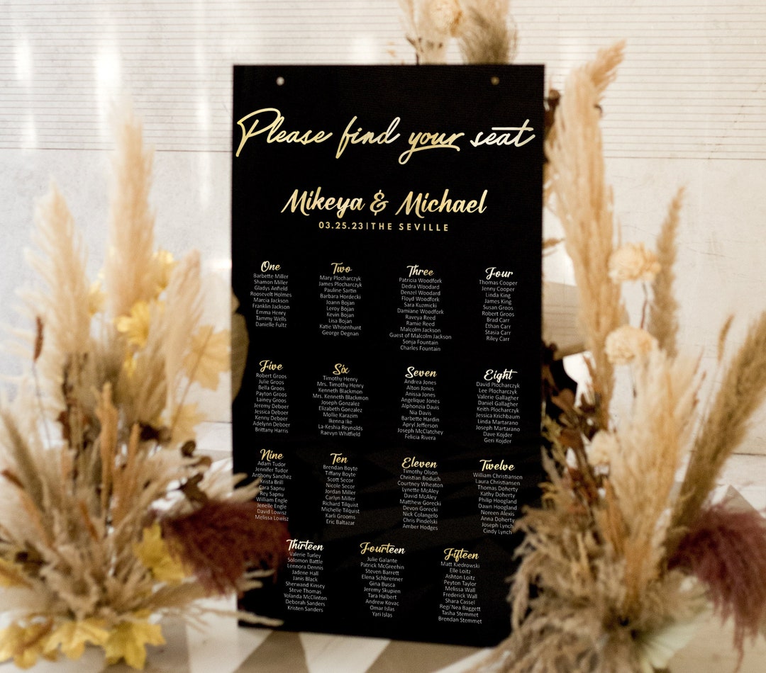 Wedding Seating Chart Black and Gold Seating Chart Template - Etsy