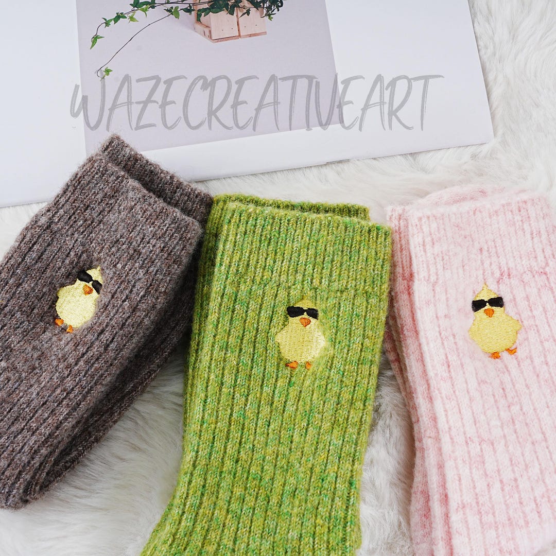 Cute Chick Thick Socks,lovely Animal Socks,winter Socks,cartoon Embroidered Socks,casual Sock ...