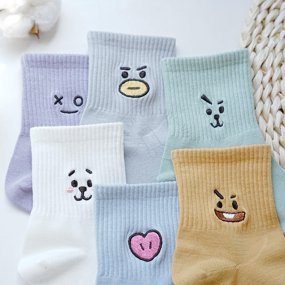 Kpop Socks, Character Embroidered Socks, Fun Novelty Socks, Cotton Sock ...