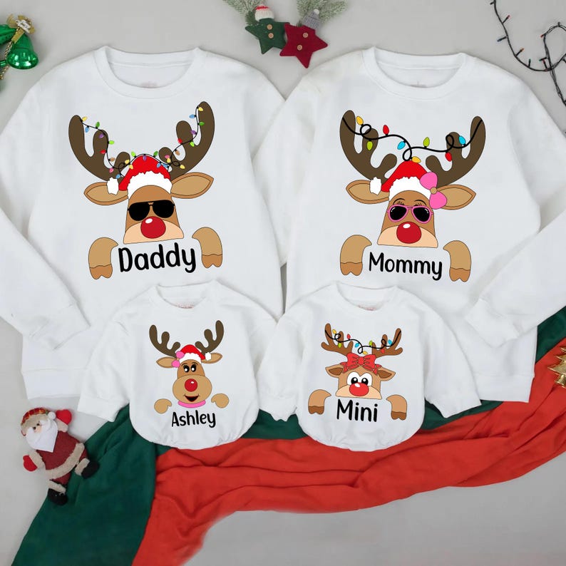 Reindeer Family Christmas Shirt, Personalized Christmas Family Shirt ...