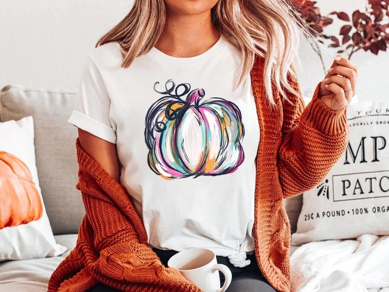 Watercolor Pumpkin T-shirt Colorful Pumpkin Shirt Watercolor - Etsy