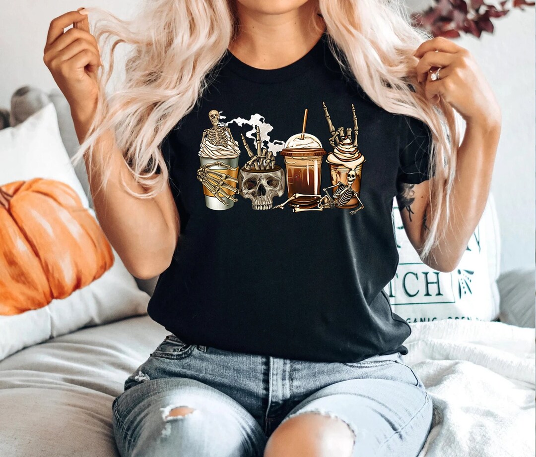 Skeleton Coffees Shirt, Coffee Skeleton Shirt, Halloween Shirt ...