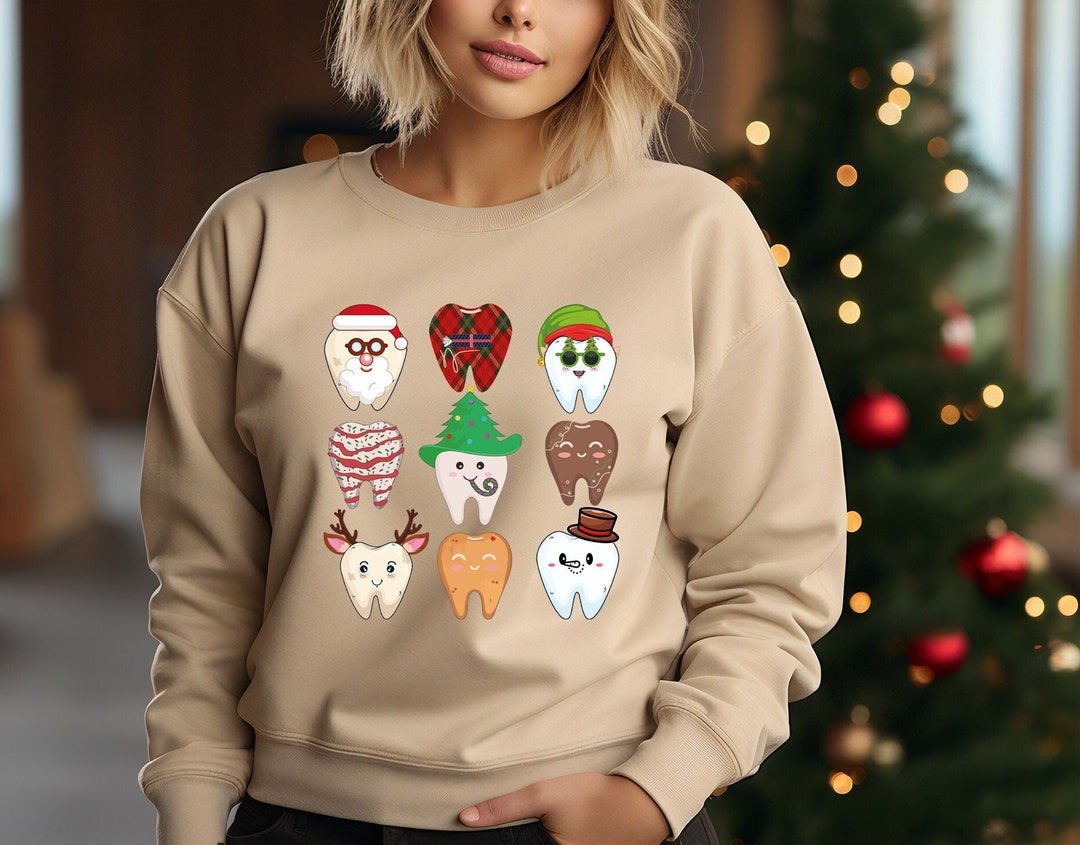 Funny Christmas Teeth Crewneck Sweatshirt, Cute Christmas Dentist Shirt ...
