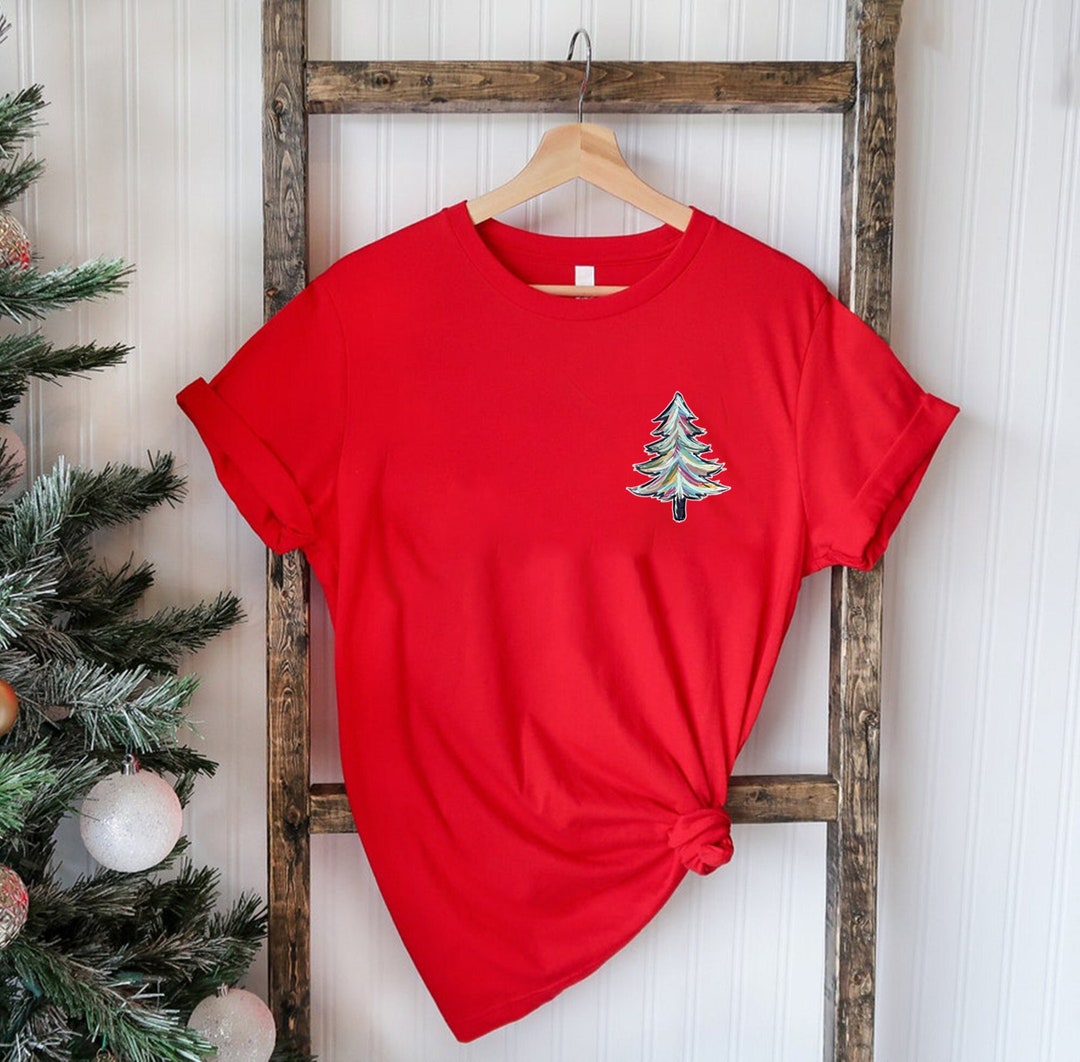 Distressed Christmas Pocket Tree, Ladies Merry Christmas Shirt, Cute ...