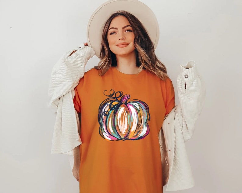 Watercolor Pumpkin T-shirt Colorful Pumpkin Shirt Watercolor - Etsy