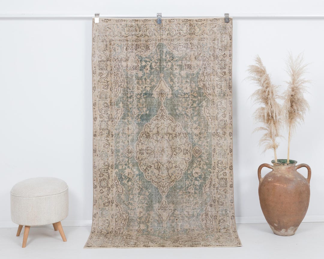 4x7 Vintage Rug, Faded Green Rug, Turkish Rug, Antique Rug, Anatolian ...