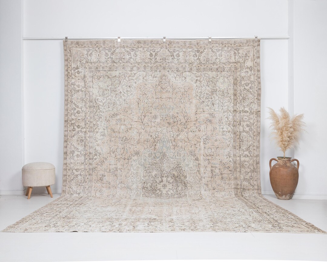 9x14 Vintage Rug, Neutral Turkish Rug, Beige Rug, Wool Rug, Living Room ...