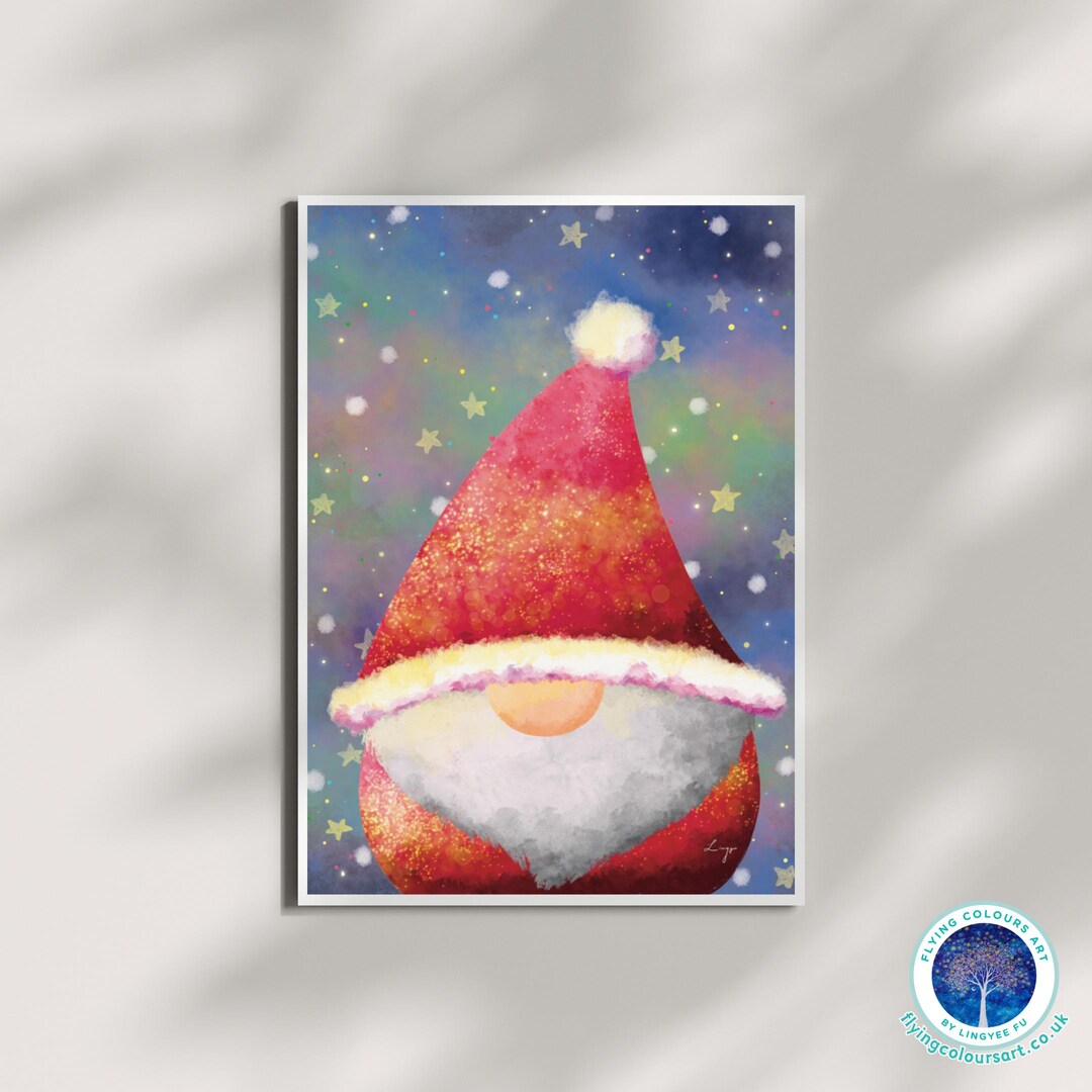 Christmas Cute Santa Gonk Good Luck Joy Protection Starry Sky Night Art ...